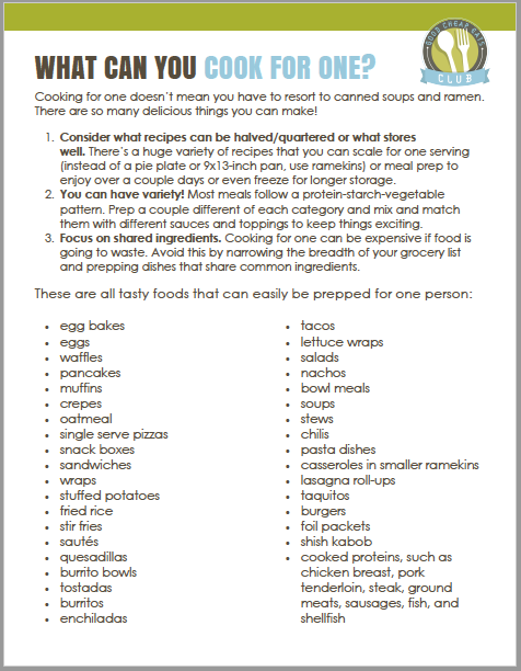 Cooking for One - Good Cheap Eats - E-Store